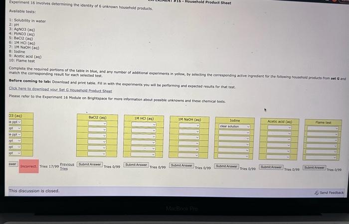 Solved EXPERIMENT \#16 - Household Product Sheet Experiment | Chegg.com