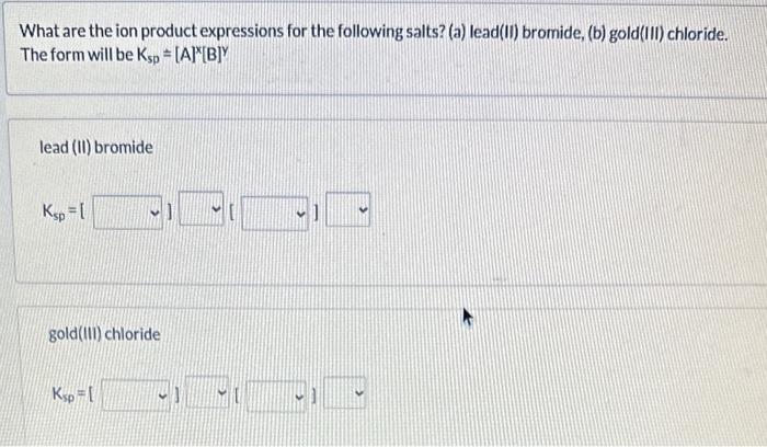 Solved What are the ion product expressions for the | Chegg.com