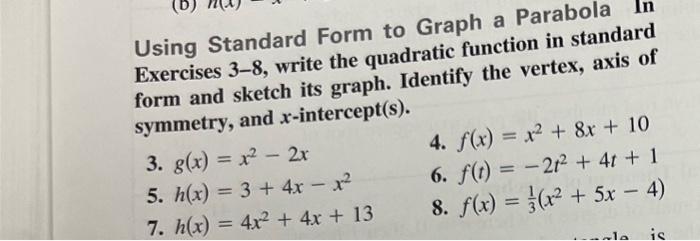 Solved Using Standard Form to Graph a Parabola Exercises | Chegg.com