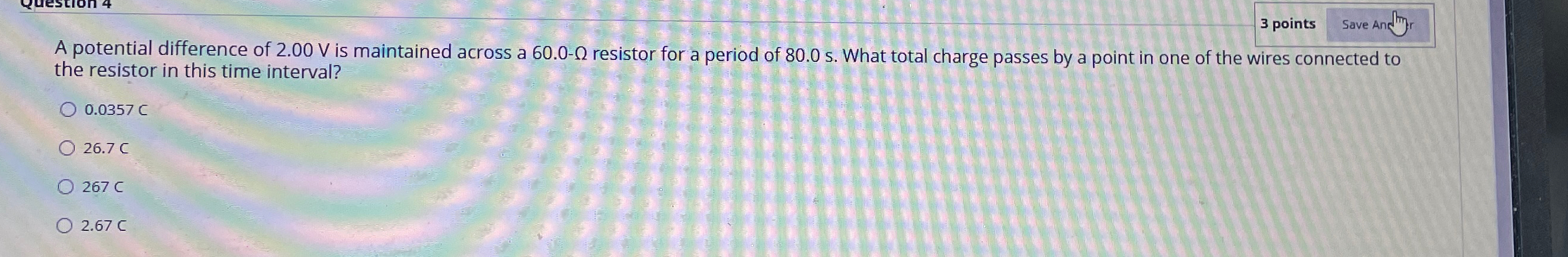 Solved 3 ﻿pointsSave AnA potential difference of 2.00V ﻿is | Chegg.com
