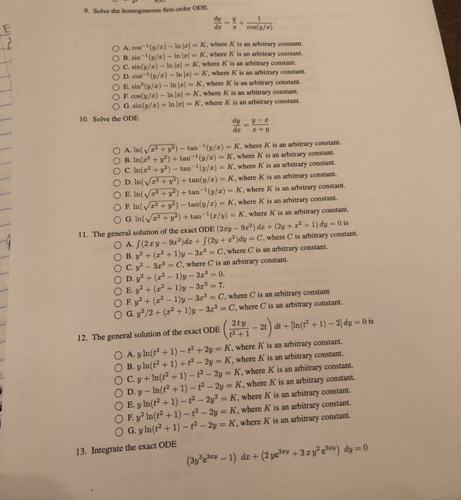 Solved 9. Solve the homogeneous first-order ODE dy V1 dx | Chegg.com