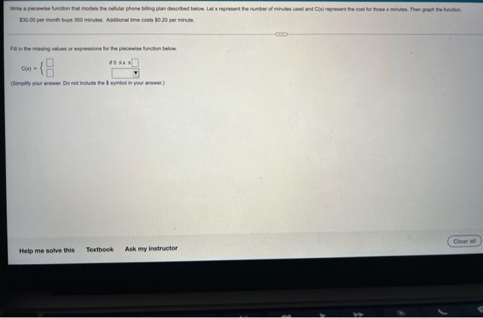 Solved Write a piecewise function that models the cellular | Chegg.com