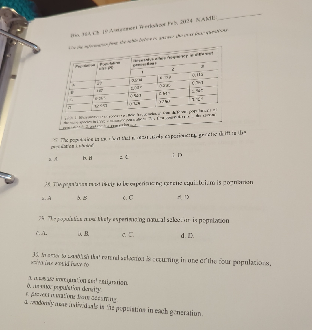 Solved Bio. 30 ﻿A Ch. 19 ﻿Assignment Worksheet Feb. 2024 | Chegg.com
