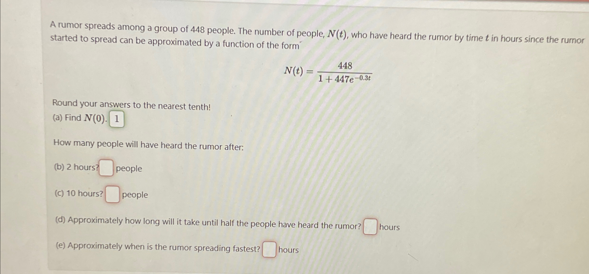 Solved A rumor spreads among a group of 448 ﻿people. The | Chegg.com