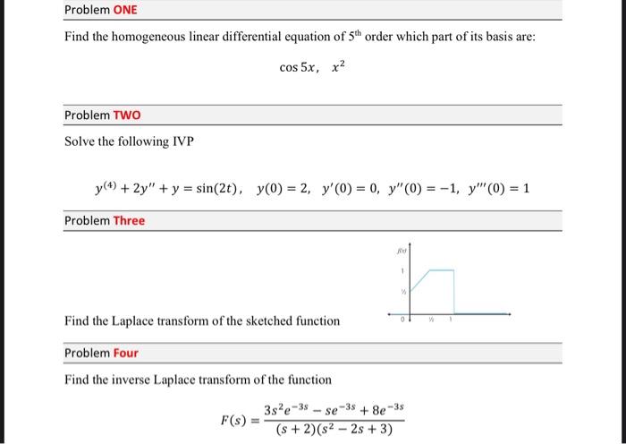 Solved Problem ONE Find the homogeneous linear differential | Chegg.com