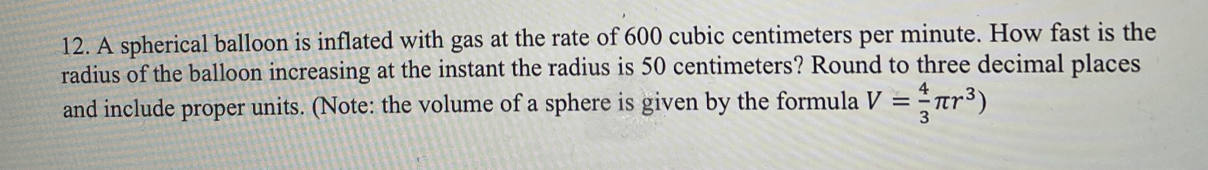 Solved A spherical balloon is inflated with gas at the rate | Chegg.com