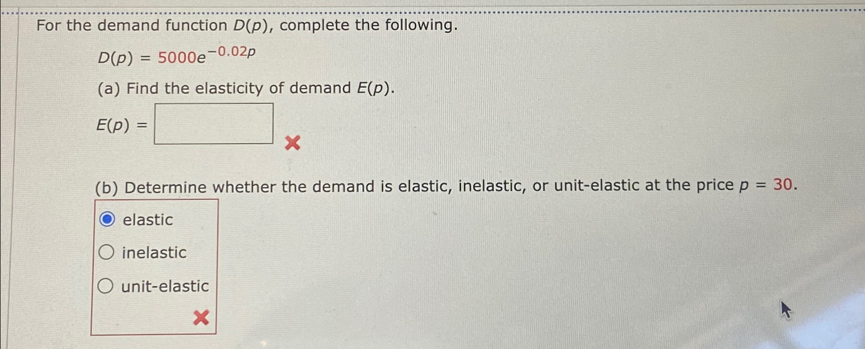 Solved For the demand function D(p), ﻿complete the | Chegg.com