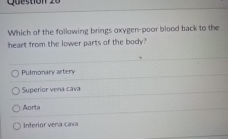 Solved Which of the following brings oxygen-poor blood back | Chegg.com