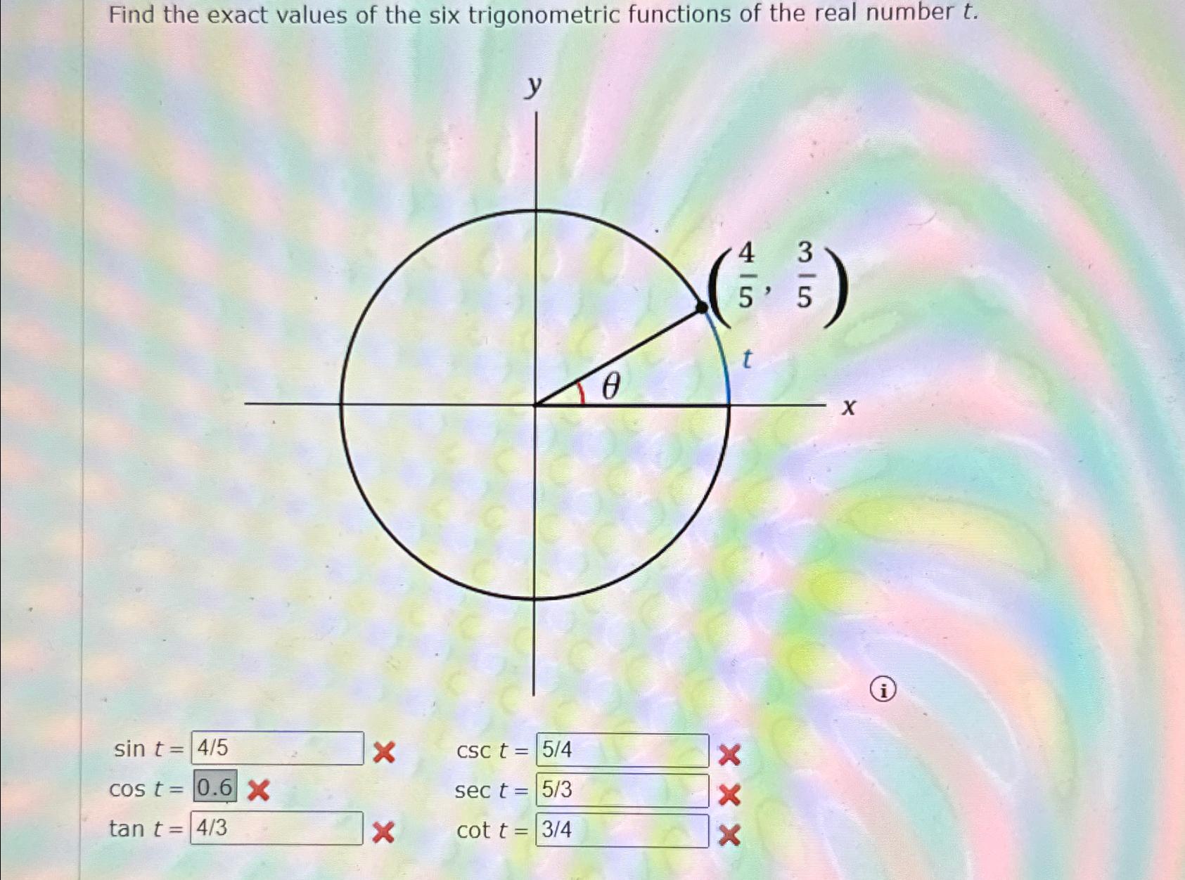 Solved Find the exact values of the six trigonometric | Chegg.com