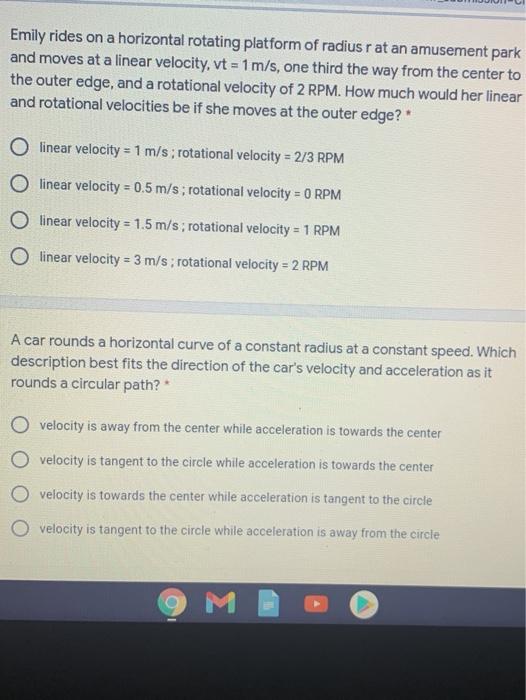 Solved Emily rides on a horizontal rotating platform of | Chegg.com