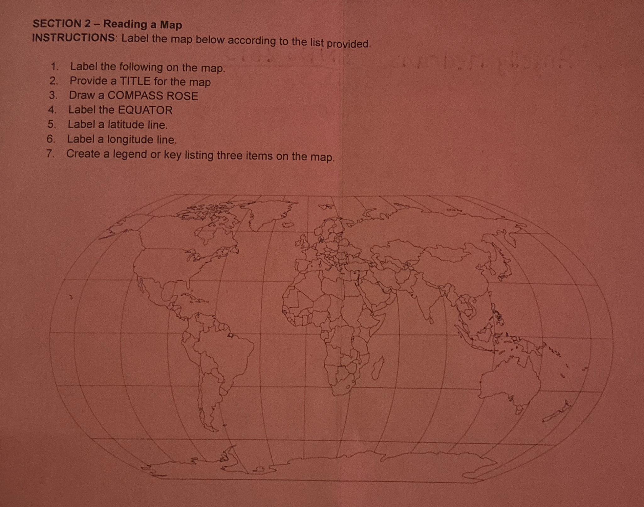 Solved SECTION 2 - ﻿Reading a MapINSTRUCTIONS: Label the map | Chegg.com