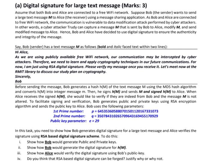 Solved (a) Digital signature for large text message (Marks: | Chegg.com