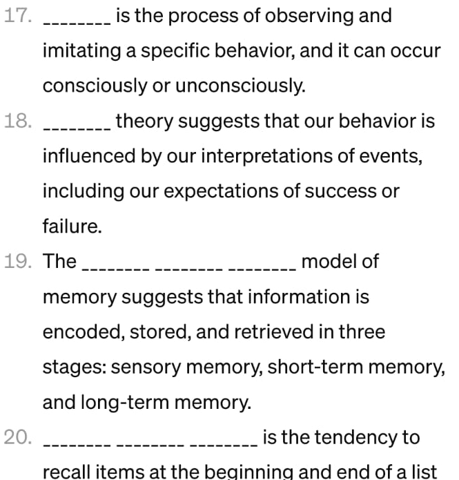 Solved is the process of observing and imitating a specific | Chegg.com