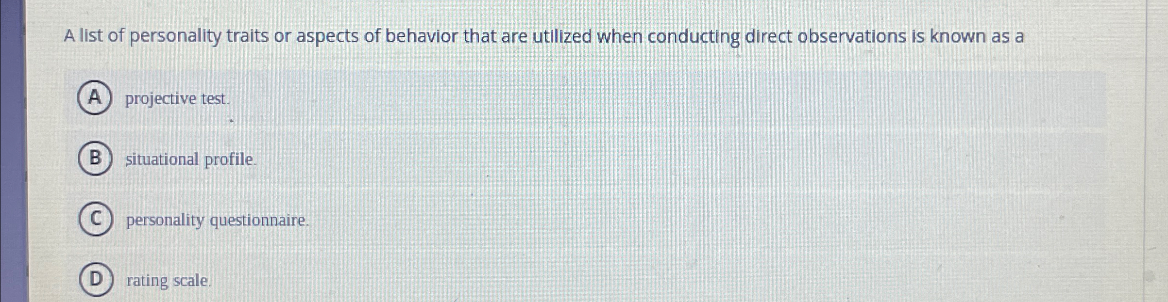 Solved A list of personality traits or aspects of behavior | Chegg.com