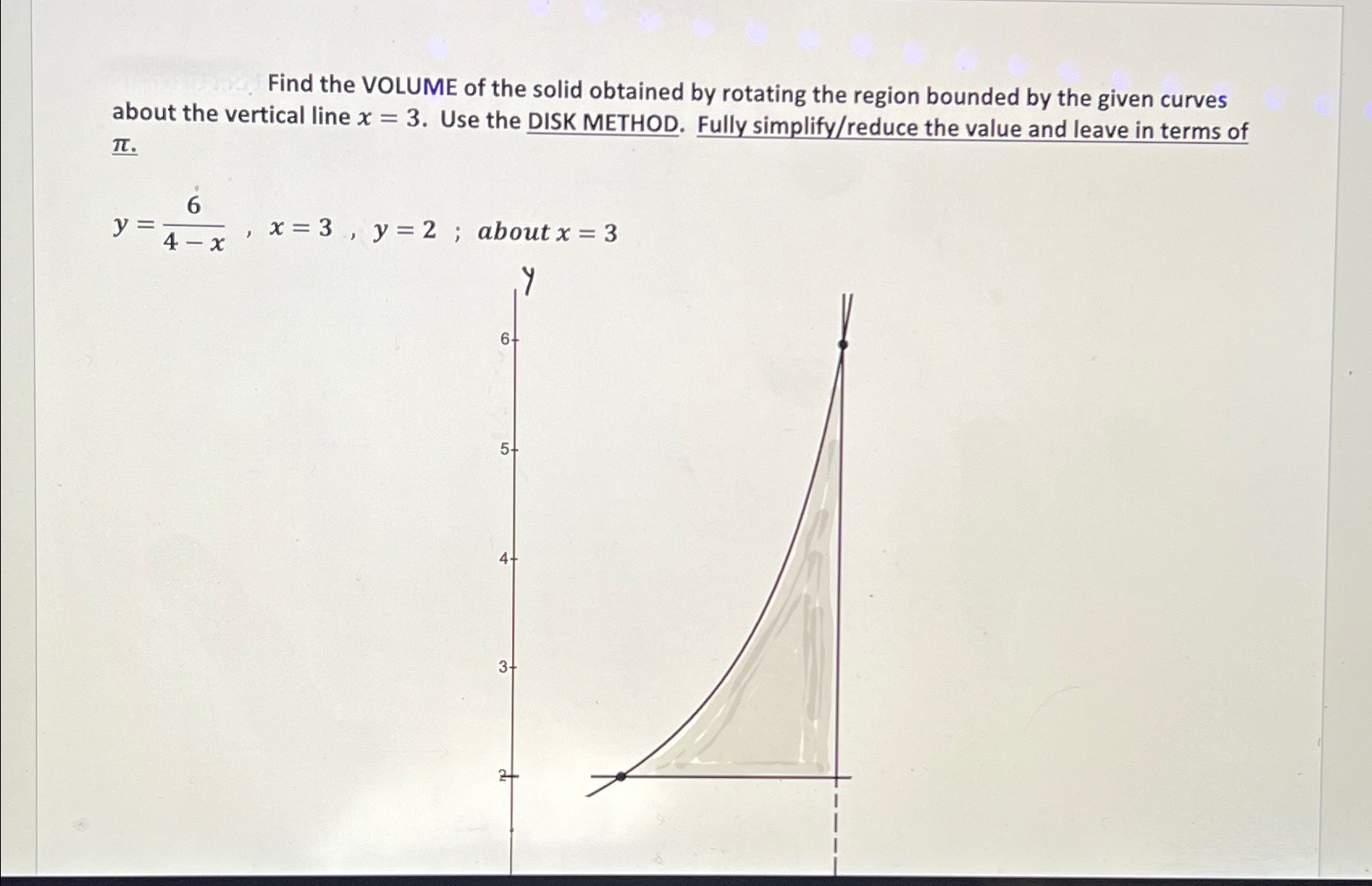 Solved Find the VOLUME of the solid obtained by rotating the | Chegg.com