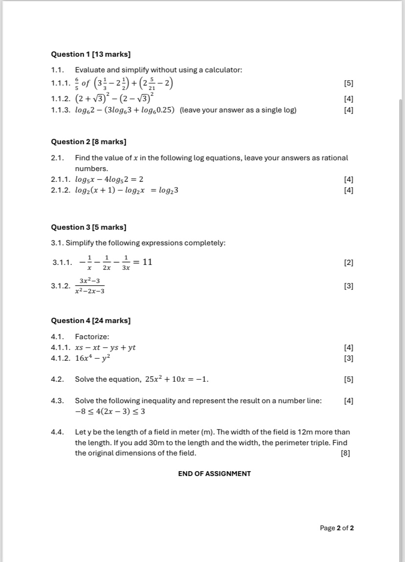 Solved Question 1 [13 ﻿marks]1.1. ﻿Evaluate and simplify | Chegg.com