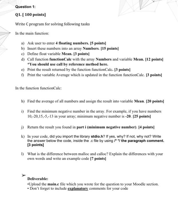 Solved Question 1 Q1 100 Points Write C Program For 