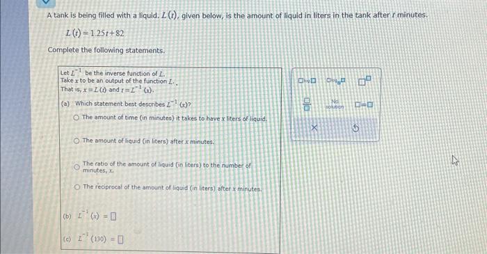 Solved A tank is being filled with a liquid, L(t), given | Chegg.com