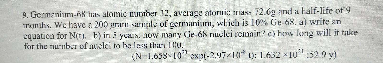 Solved 9. Germanium-68 has atomic number 32, average atomic | Chegg.com
