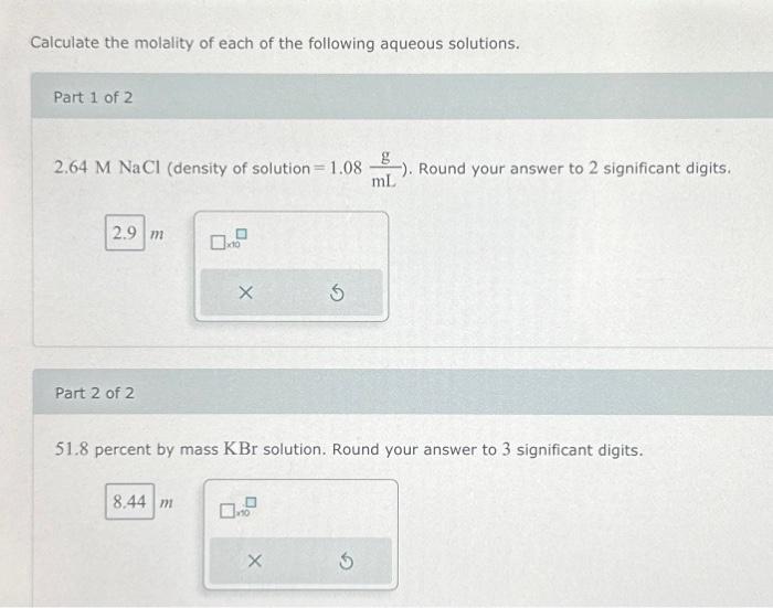 Solved Calculate the molality of each of the following | Chegg.com