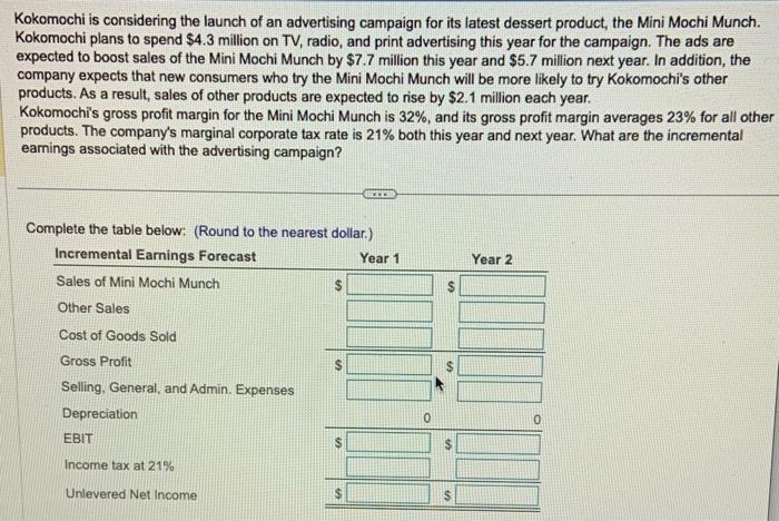 Solved Kokomochi is considering the launch of an advertising | Chegg.com