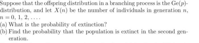 Solved Suppose that the offspring distribution in a | Chegg.com