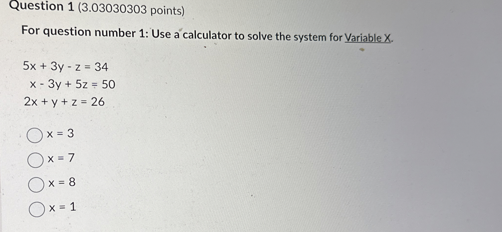 Solved Question 1 (3.03030303 ﻿points)For question number 1: | Chegg.com