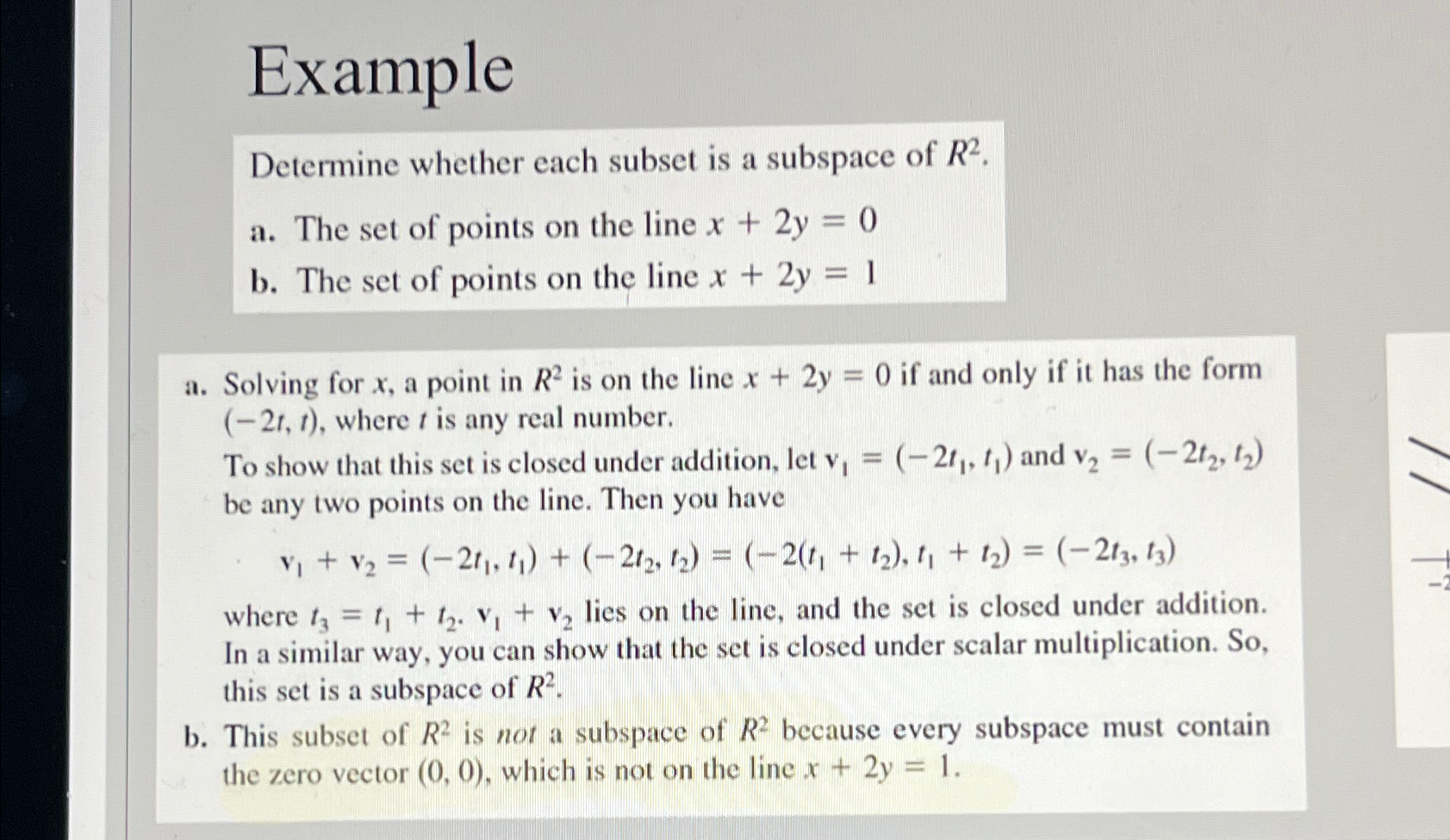 Solved ExampleDetermine whether each subset is a subspace of | Chegg.com