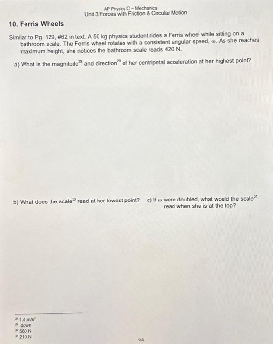 Unit 3 Forces with Friction \& Circular Motion 10. | Chegg.com