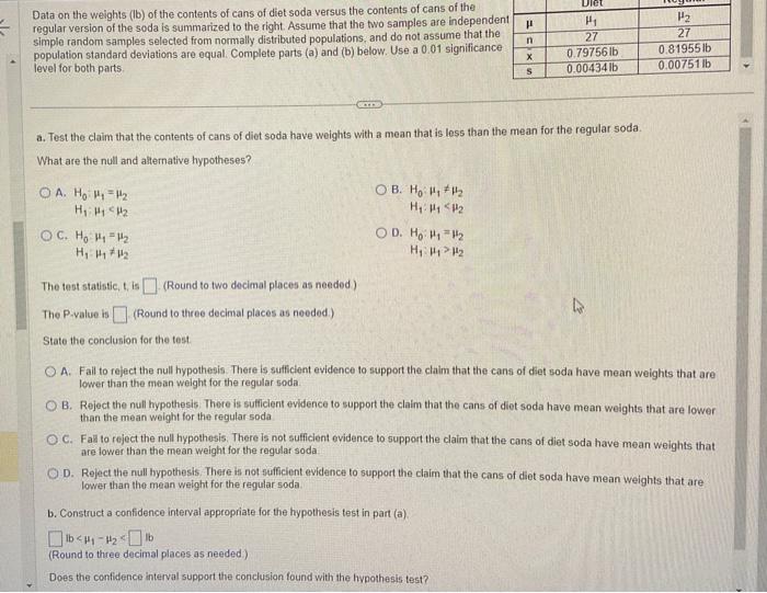 Solved Use the sample data and confidence level given below | Chegg.com