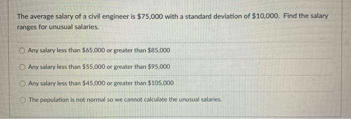 Solved The average salary of a civil engineer is $75,000 | Chegg.com