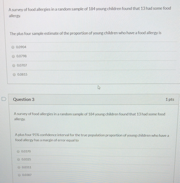 Solved A survey of food allergies in a random sample of 184 | Chegg.com