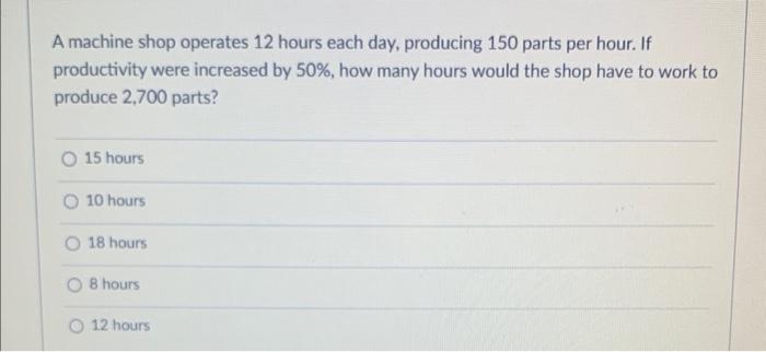 Solved A machine shop operates 12 hours each day, producing | Chegg.com