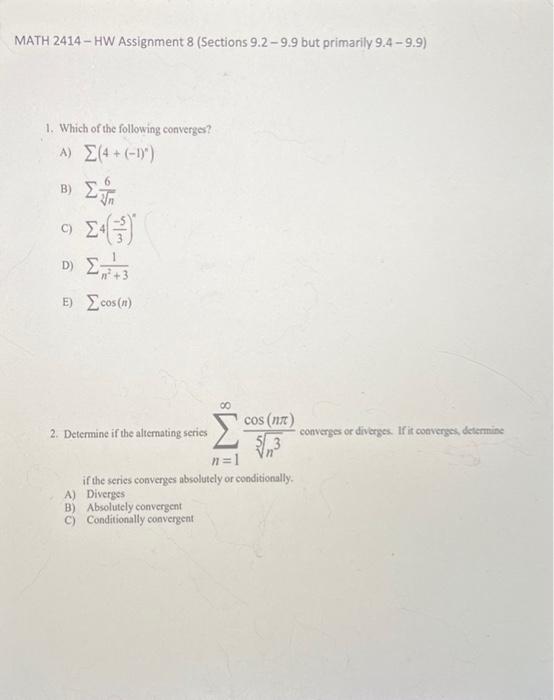 Solved MATH 2414 - HW Assignment 8 (Sections 9.2 - 9.9 but | Chegg.com