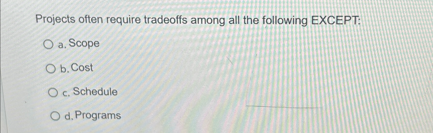 Solved Projects often require tradeoffs among all the | Chegg.com