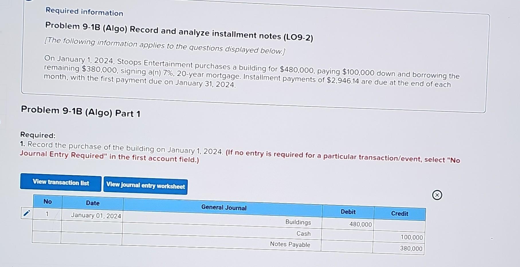 Solved Required information Problem 9-1B (Algo) Record and | Chegg.com