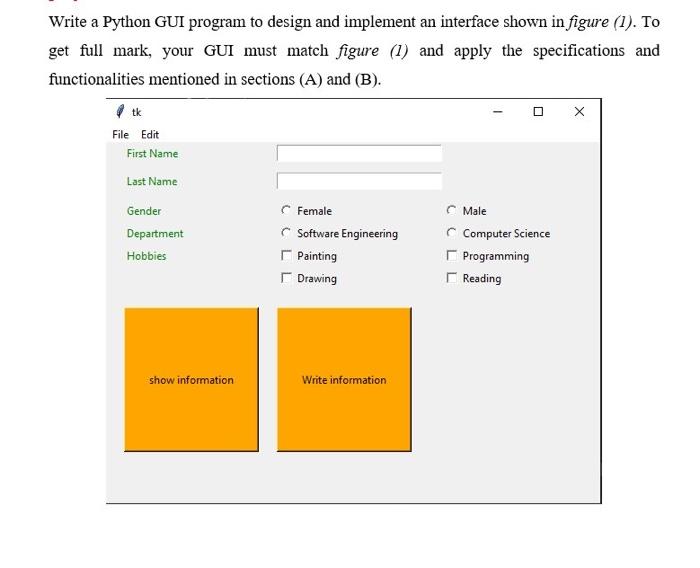 Solved Write a Python GUI program to design and implement an | Chegg.com