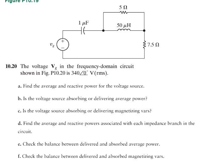 Solved 0.20 The voltage Vg in the frequency-domain circuit | Chegg.com