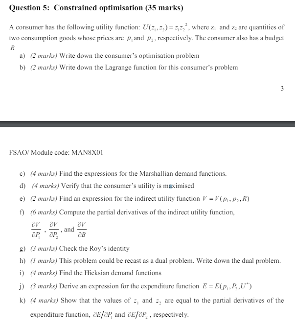 Solved Question 5: Constrained optimisation (35 ﻿marks)A | Chegg.com