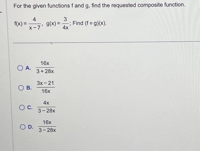 Solved For the given functions f and g, find the requested | Chegg.com