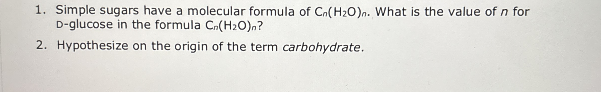 [Solved]: Simple sugars have a molecular formula of C_(n)(H_