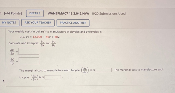Solved 5. [-14 points) DETAILS WANEFMAC7 15.2.042.NVA 0/20 | Chegg.com Solved 5. [-14 points) DETAILS WANEFMAC7 15.2.042.NVA 0/20 | Chegg.com