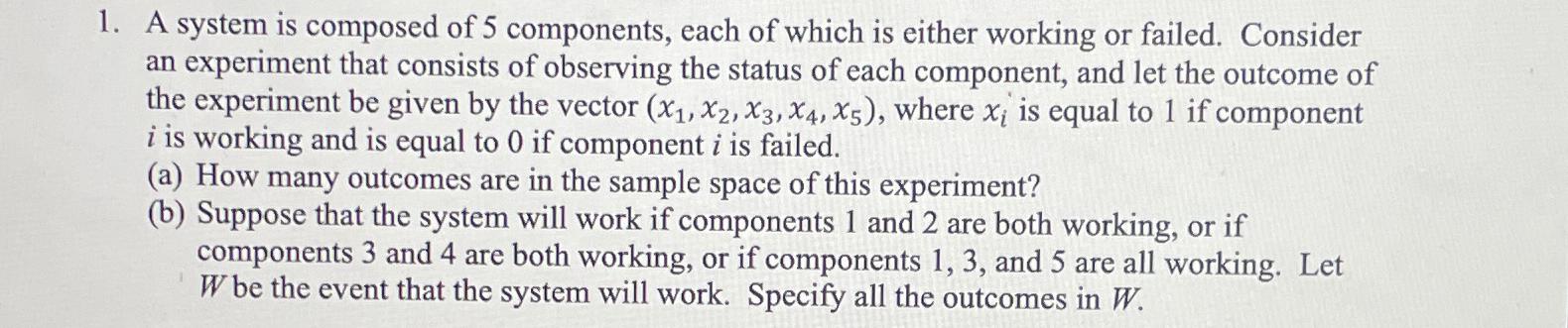 Solved A system is composed of 5 components, each of which | Chegg.com