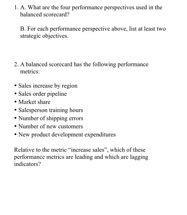 Solved 1. A. What are the four performance perspectives used | Chegg.com
