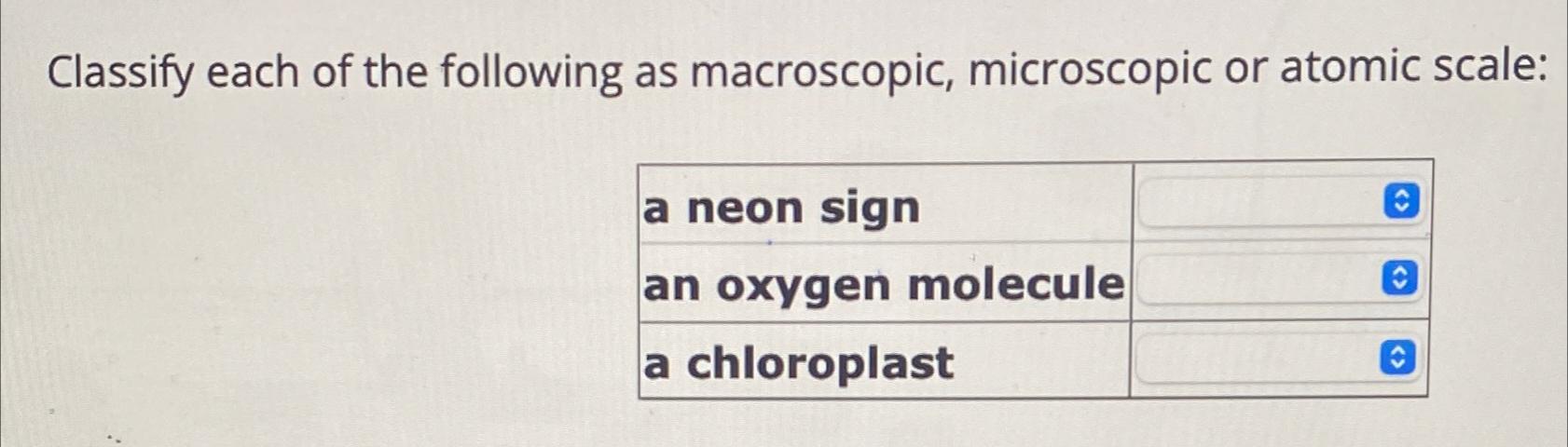Solved Classify each of the following as macroscopic, | Chegg.com