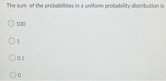 Solved The sum of the probabilities in a uniform probability | Chegg.com