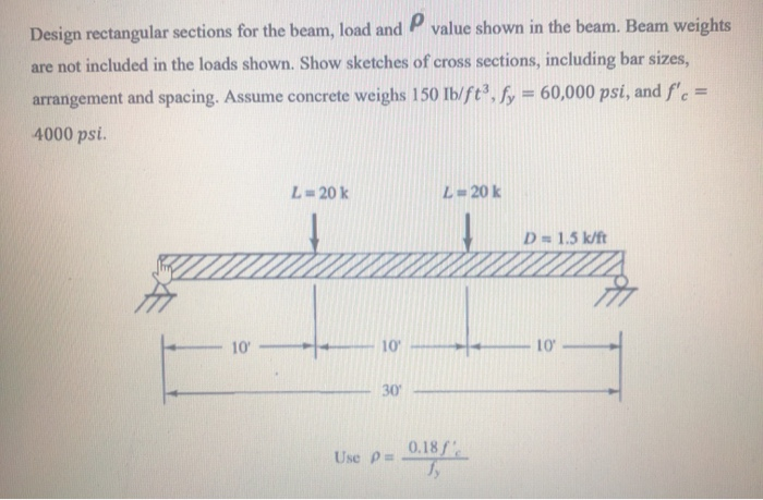 Solved Design rectangular sections for the beam, load and P | Chegg.com