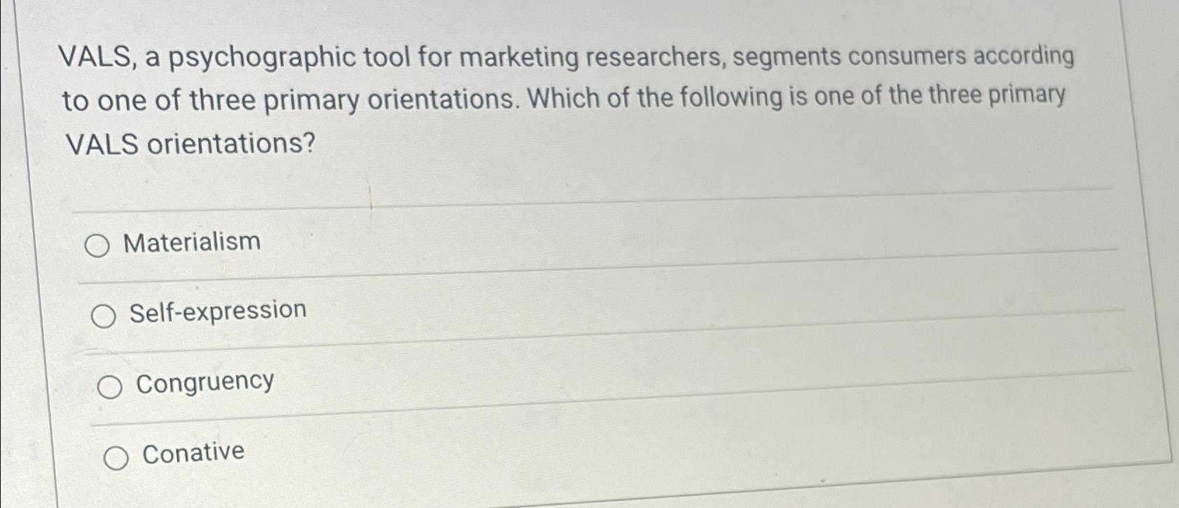 Solved VALS, a psychographic tool for marketing researchers, | Chegg.com