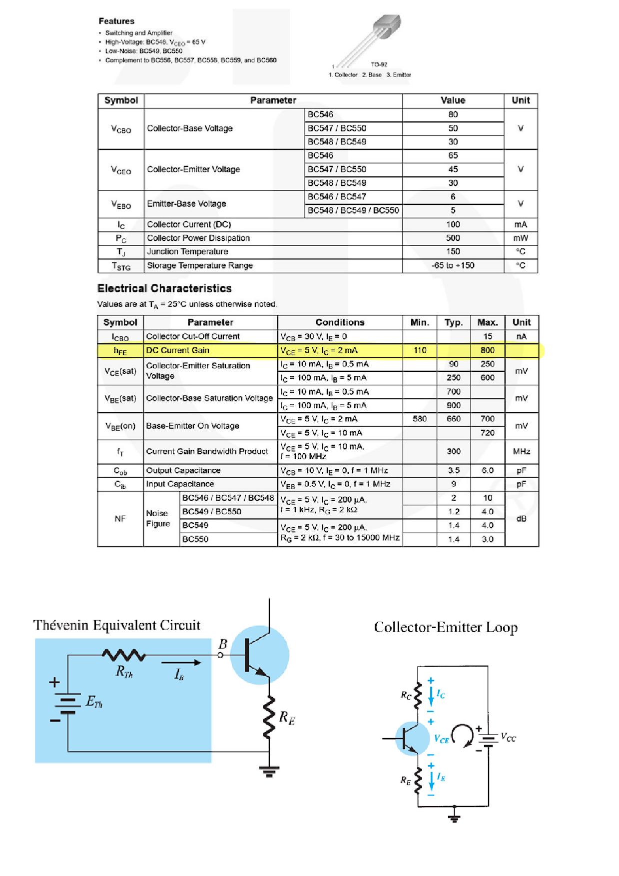 Solved From the datasheet of transistor number BC547, | Chegg.com