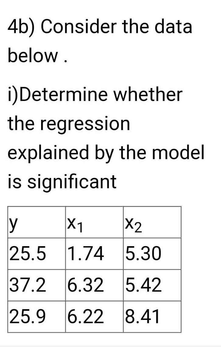 4b) Consider the data below . i)Determine whether the | Chegg.com